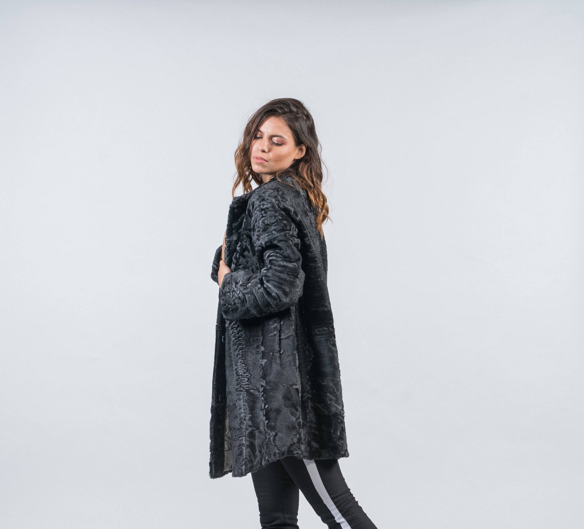 Graphite Gray Astrakhan Fur Jacket -100% Real Fur Coats - Haute Acorn
