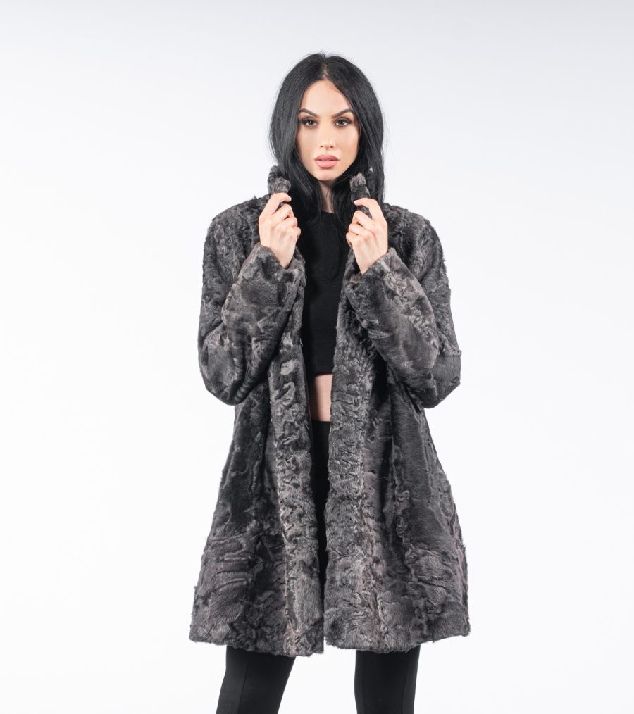 Grey Astrakhan Fur Jacket - 100% Real Fur Coats - Haute Acorn
