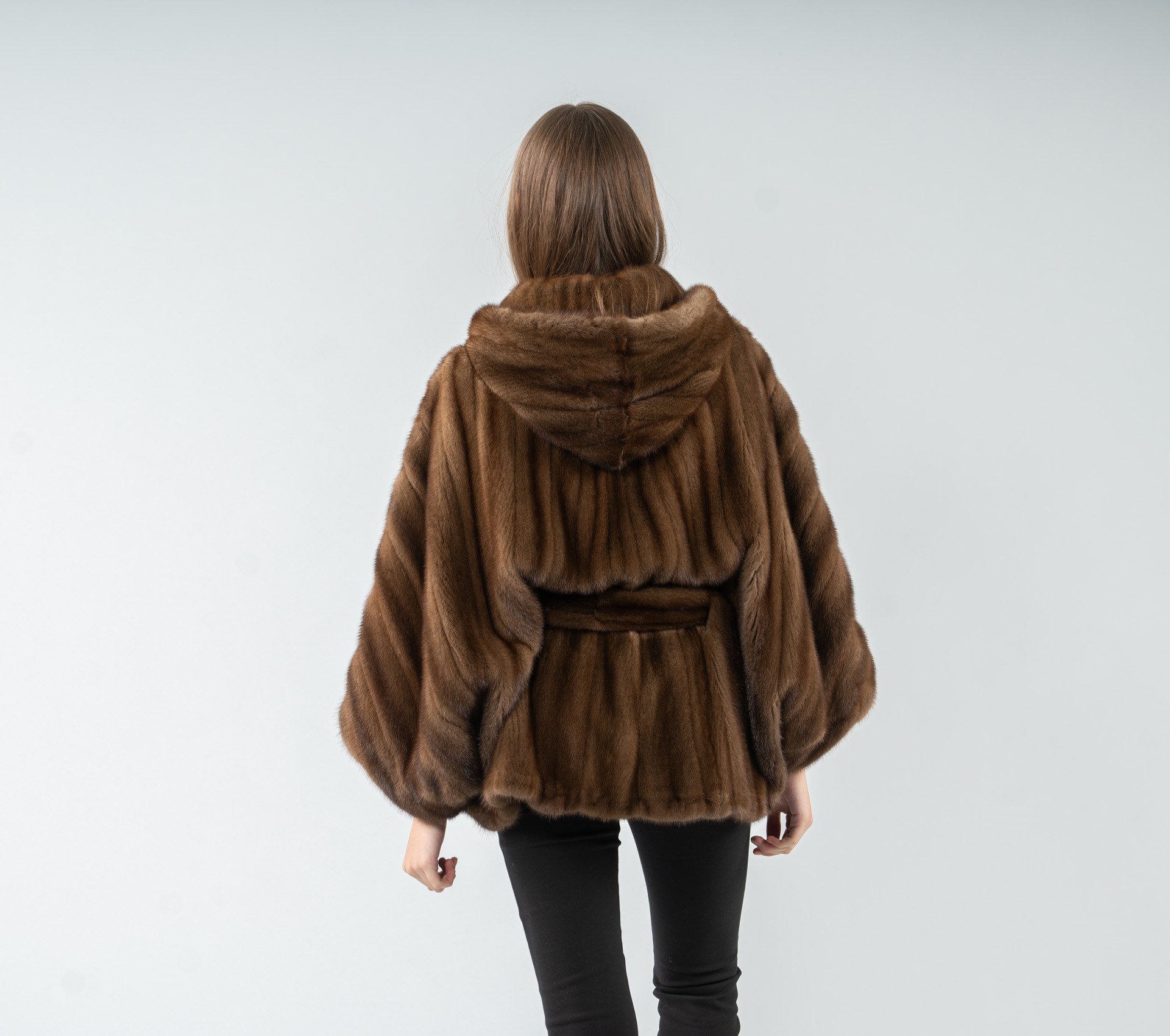 Hooded Demi Buff Mink Fur Cape - 100% Real Fur